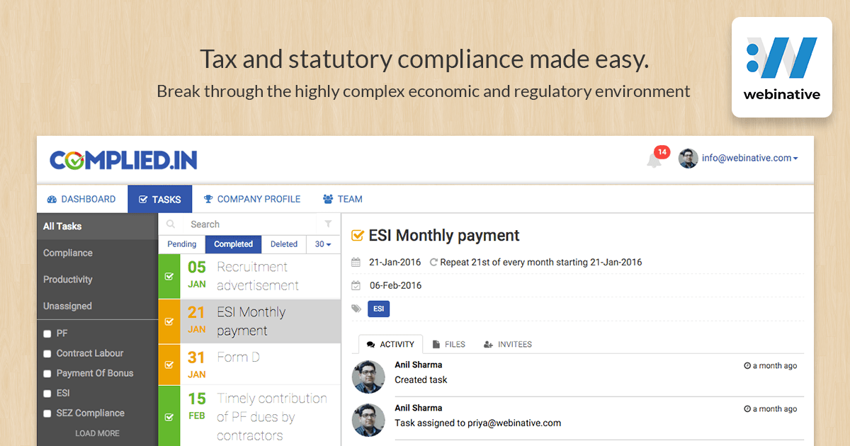 Complied | Cloud-based compliance manager | Webinative Technologies